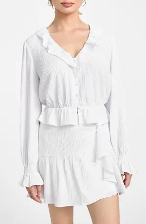 Guess Shaelo Long-sleeve Crop Top - White
