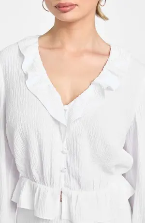 Guess Shaelo Long-sleeve Crop Top - White