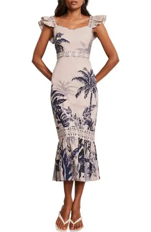 Mint Velvet Palm Print Column Midi Dress