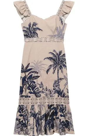 Mint Velvet Palm Print Column Midi Dress