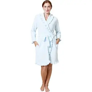 SOFTIES Knee-length Ruffle Chenille Robe Light Blue