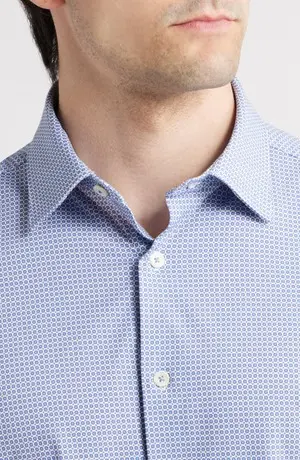 Bugatchi Miles Ooohcotton® Geo Print Short Sleeve Button-up Shirt - Azure
