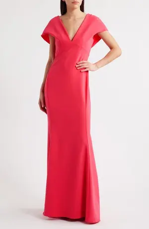 Amsale Flutter Sleeve Crepe Gown