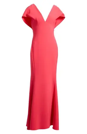 Amsale Flutter Sleeve Crepe Gown
