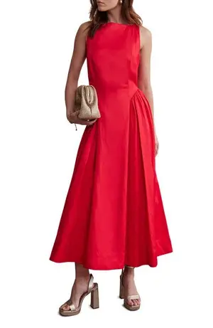 Mint Velvet Full Skirt Linen Midi Dress - Red