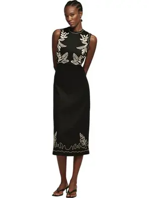 Mint Velvet Midi Embroidered Dress In Black - 30% Off | Editorialist