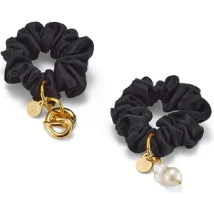 LELET NY Knot & Imitation-pearl Charm Scrunchie Set - Black