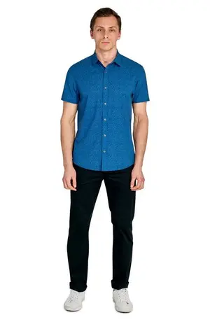 W.R.K Trim Fit Short Sleeve Performance Button-up Shirt - Blue