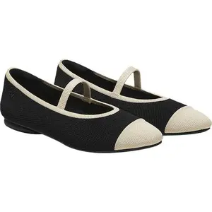 Vivaia Almond-toe Mary Jane Flats - Black Diamond