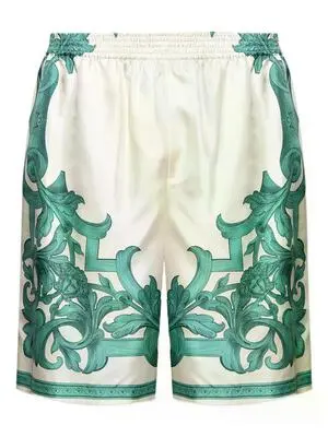Versace Baroque Print Silk Shorts - White