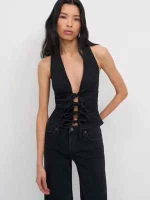 REFORMATION Kyleigh Denim Halter Top