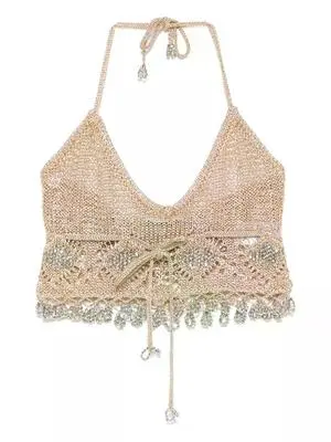 Rabanne Open-knit Halterneck Top - Gold