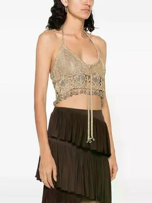 Rabanne Open-knit Halterneck Top - Gold