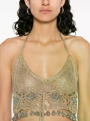 Rabanne Open-knit Halterneck Top - Gold