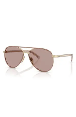 Prada 59mm Pilot Sunglasses - Pale Gold/ Light Purple Brown