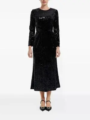 POST MERIDIEM Sequin-embellished Velvet Midi Dress - Black