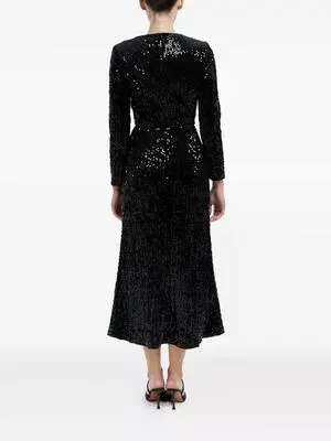 POST MERIDIEM Sequin-embellished Velvet Midi Dress - Black
