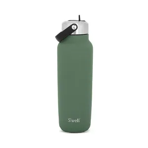 S'WELL Stainless Steel Explorer With Flip Straw Lid & Handle, 40 Oz - Green Jasper
