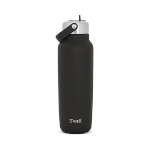 S'WELL Stainless Steel Explorer With Flip Straw Lid & Handle, 40 Oz - Onyx