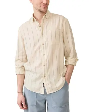 Faherty Brand Regular Fit Button Down Linen Shirt Cloud Beach Stripe