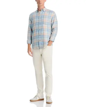 Faherty Brand Regular Fit Button Down Linen Shirt - Coral River Plaid