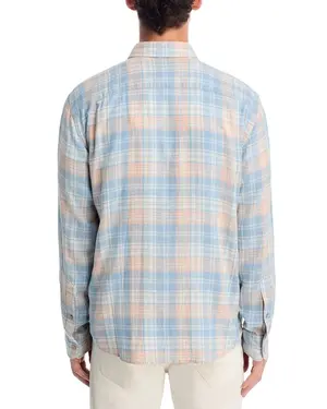 Faherty Brand Regular Fit Button Down Linen Shirt - Coral River Plaid