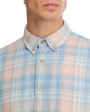 Faherty Brand Regular Fit Button Down Linen Shirt - Coral River Plaid