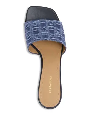 FERRAGAMO Zenobia Slide Sandals - Denim Chia
