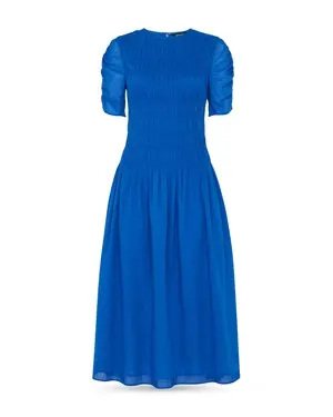 Whistles Avery Smocked Dress - Blue