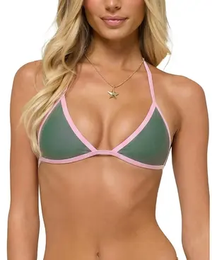 EDIKTED Contrast Binding Triangle Bikini Top - Olive