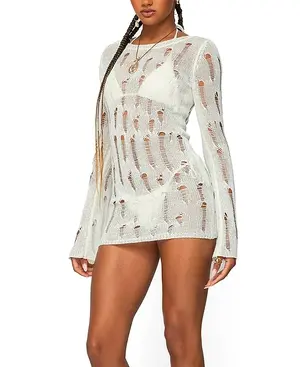 EDIKTED Manuela Distressed Knit Mini Dress