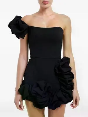 POST MERIDIEM Flounced One-shoulder Bustier Mini Dress - Black