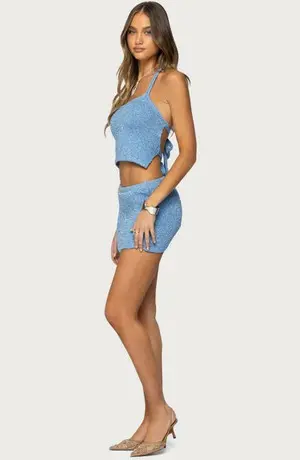 EDIKTED Sequin Knit Miniskirt - Blue