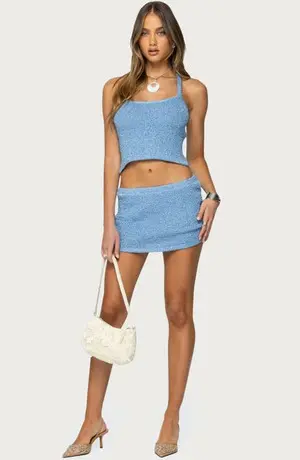 EDIKTED Sequin Knit Miniskirt - Blue