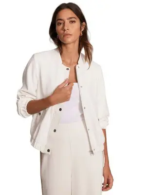 Mint Velvet Bomber Popper Jacket - Ivory