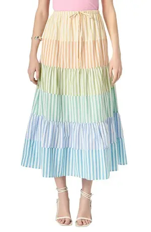 English Factory Colorblock Tiered Maxi Skirt