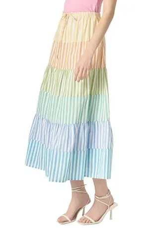 English Factory Colorblock Tiered Maxi Skirt