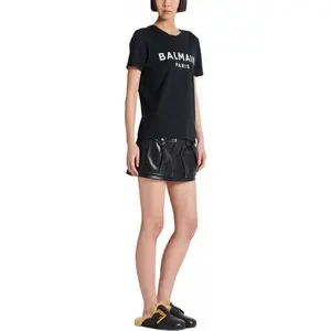Balmain T-shirt With Paris Print With Buttons Black