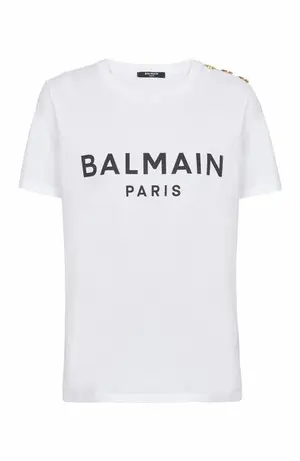 Balmain T-shirt With Paris Print And Buttons - White