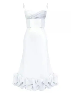 POST MERIDIEM Draped-bodice Flounced Bustier Dress - White