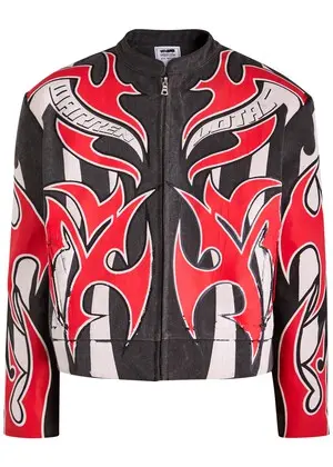 WARREN LOTAS Plastisol Puff Printed Armor Canvas Jacket - Black Red