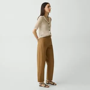 Theory Cropped Barrel Pant In Cotton Twill - Bronze