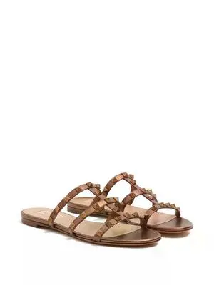 Valentino Garavani Rockstud Flat Metallic Nappa Slide Sandals - Brown