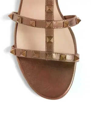 Valentino Garavani Rockstud Flat Metallic Nappa Slide Sandals - Brown