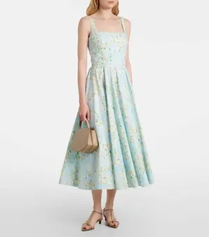 EMILIA WICKSTEAD Mona Floral Cotton Midi Dress - Blue