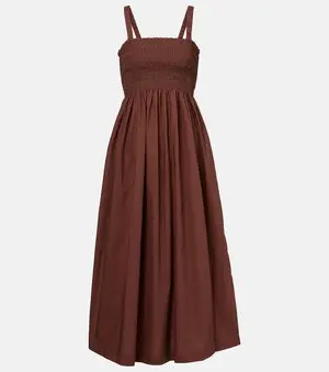 Heidi Klein Grasse Shirred Cotton Poplin Midi Dress - Brown