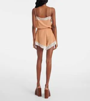 Chloé Lace-trimmed Silk Shorts - Pink
