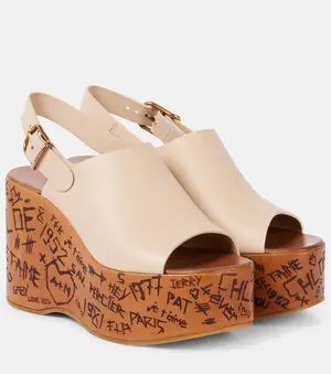 Chloé Maxime Debossed Leather Wedges - Beige