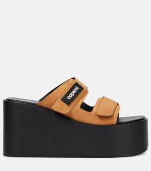 Coperni Logo Suede Wedge Mules - Brown