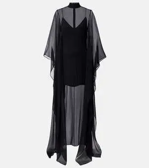 TALLER MARMO Lanzarote Garden Crêpe Chiffon Kaftan - Black